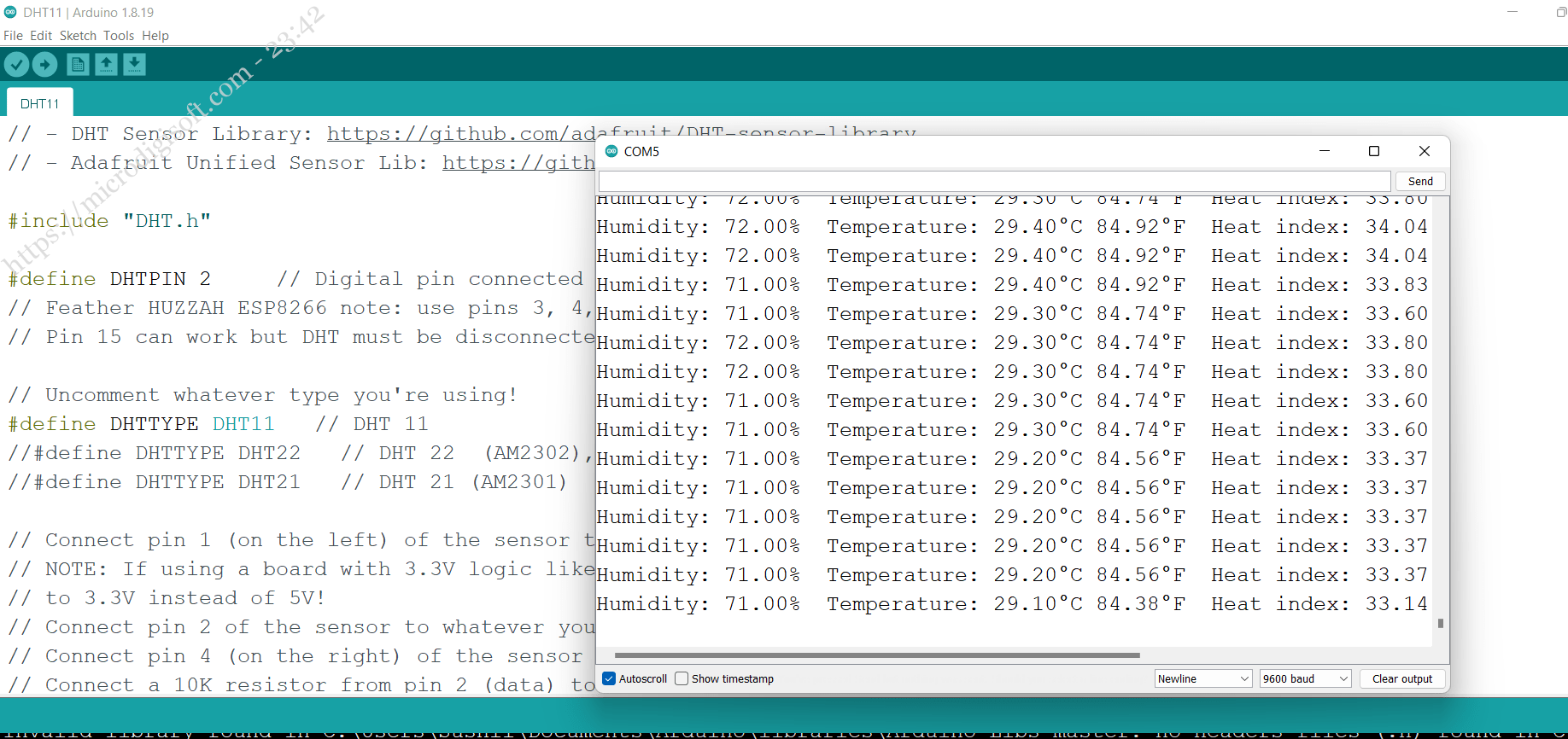 ESP8266 with DHT11 Temperature and Humidity Sensor