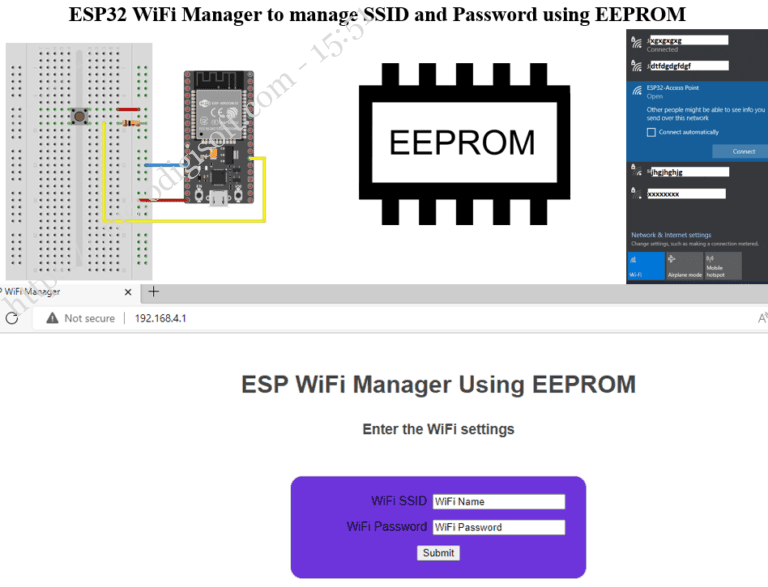 ESP32 WiFi Manager to manage SSID and Password using EEPROM