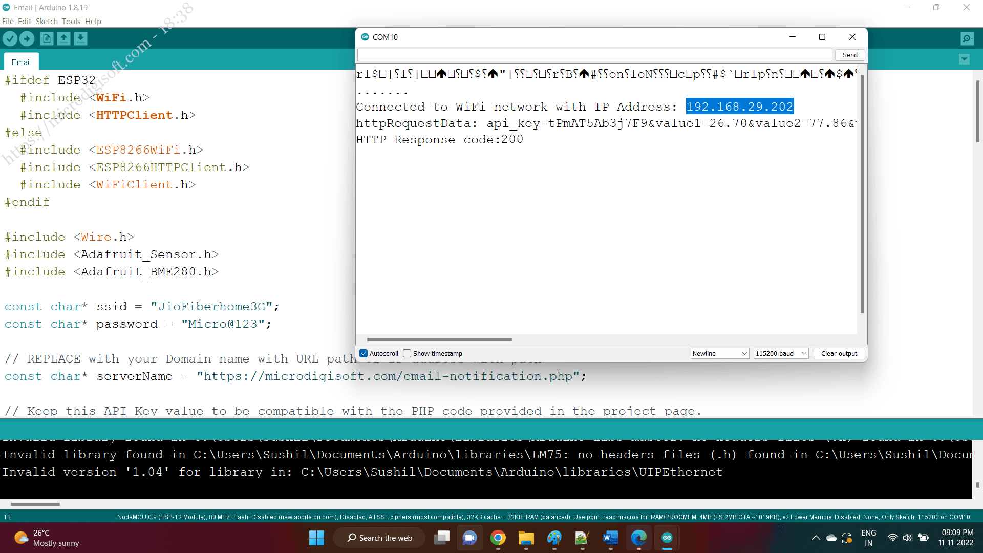 Esp8266 Send Email Notification Using Php File
