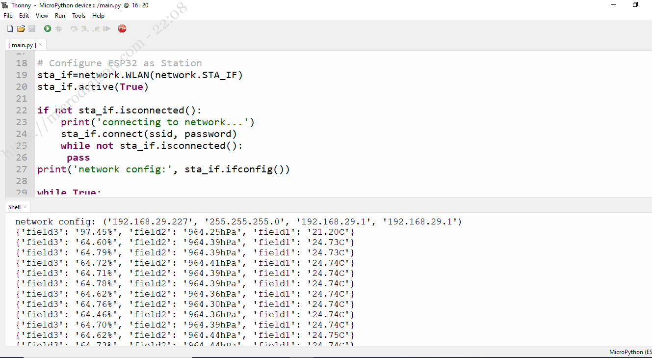 Micropython Esp32 Send Sensor Readings To Thingspeak Bme280