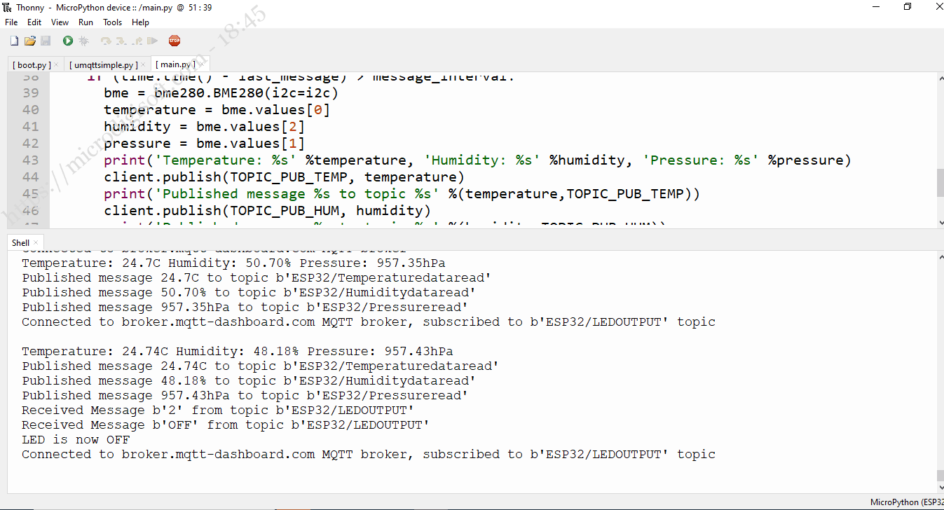 Micropython Esp32 Mqtt Publish And Subscribe Bme280 Readings And Control Outputs