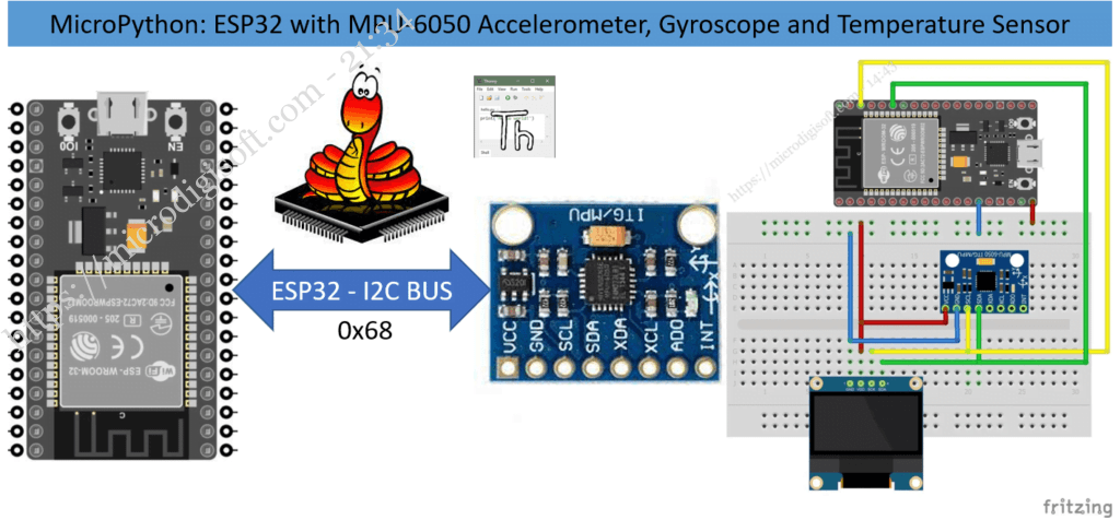 Micropython Esp32 With Mpu 6050 Accelerometer Gyroscope And Temperature Sensor