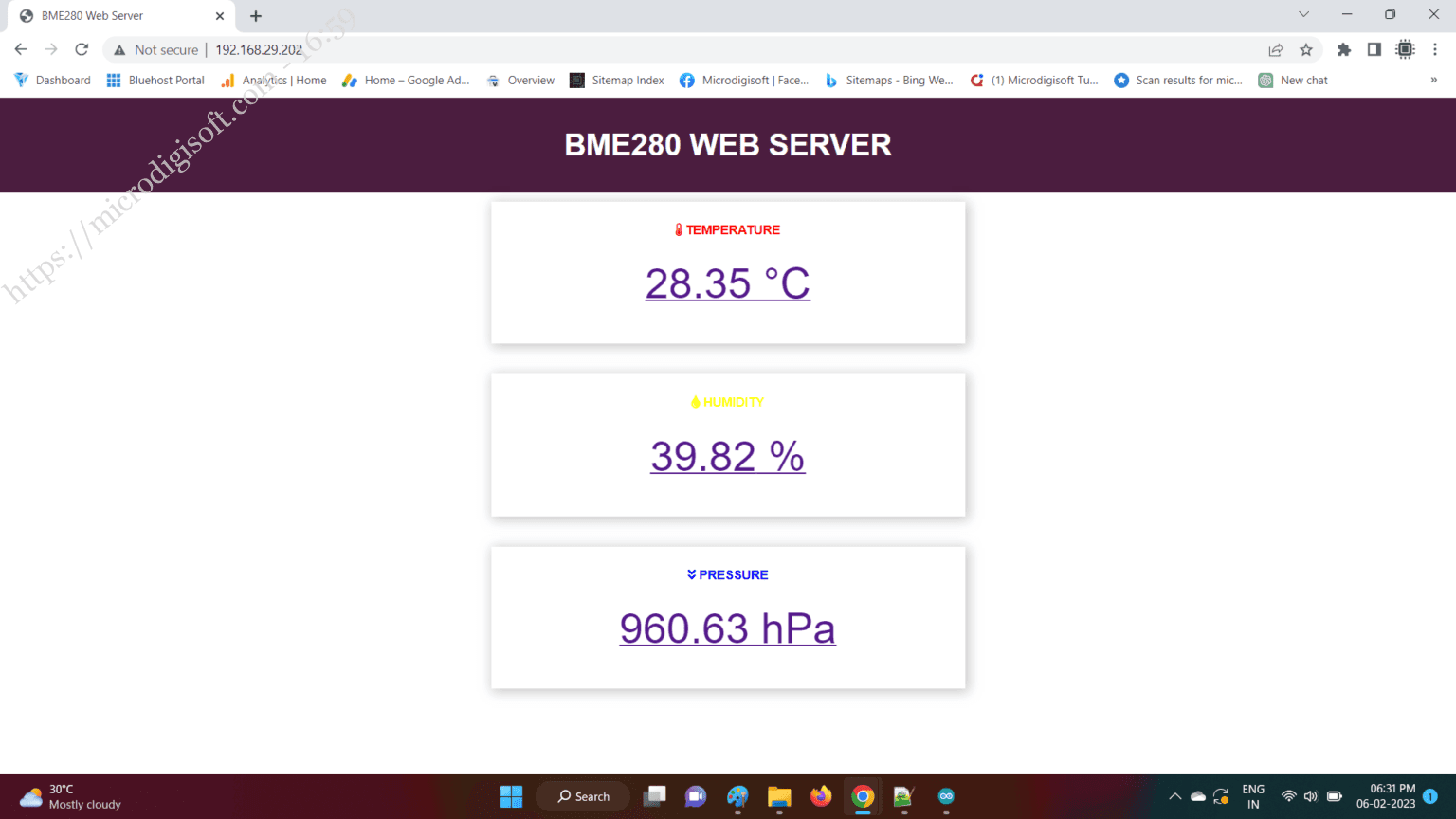 ESP8266(NodeMCU)-BME280 Sensor on Web Server | microdigisoft.com