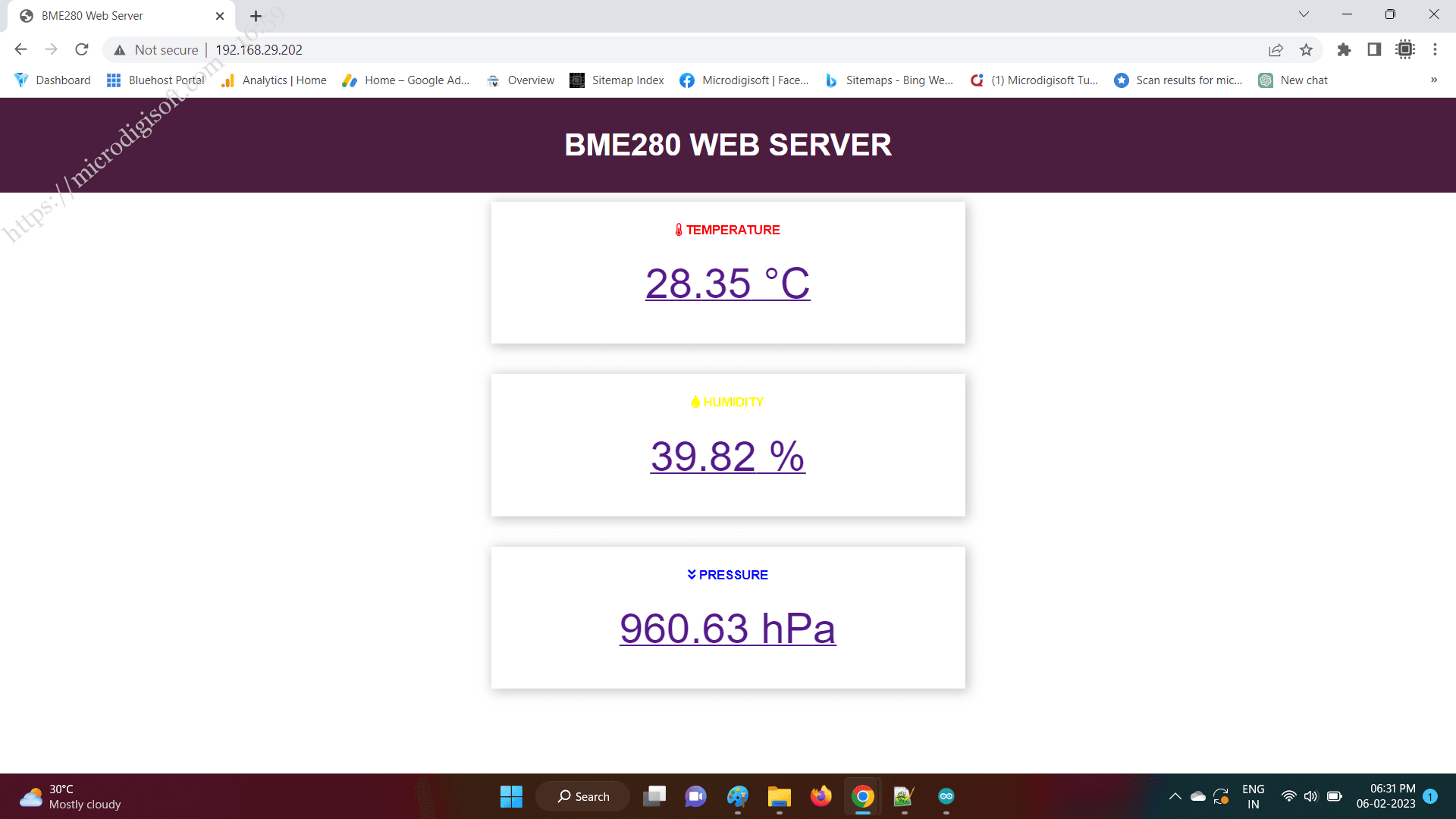 ESP8266(NodeMCU)-BME280 Sensor on Web Server