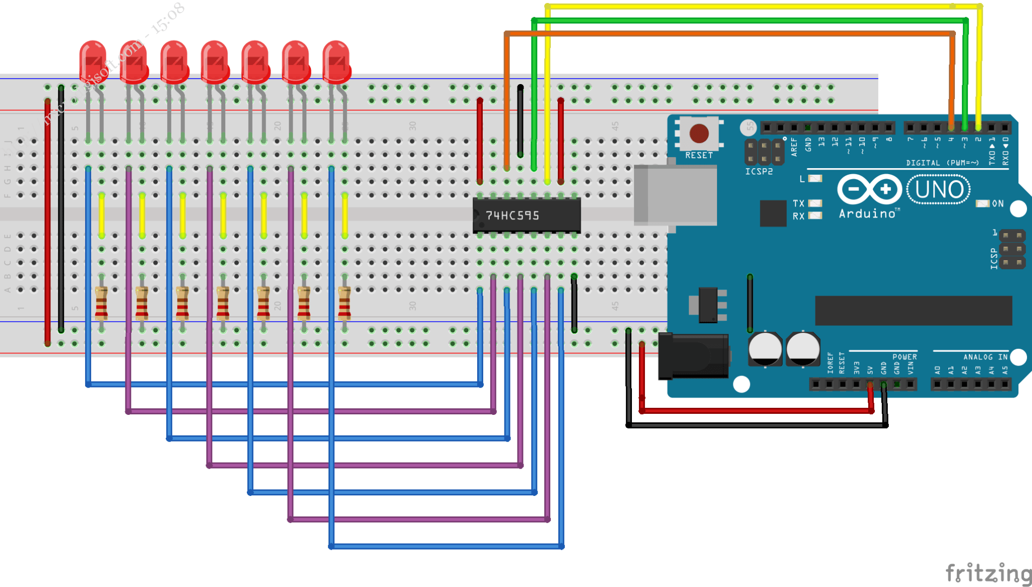 LED Chaser With 74HC595 Shift Register Using Arduino