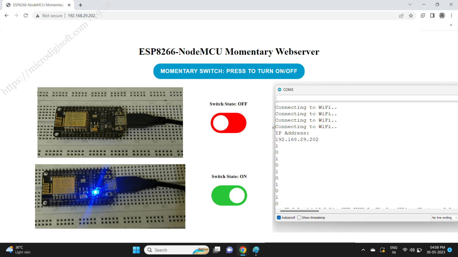 ESP8266 NodeMCU Momentary Switch on Web Server