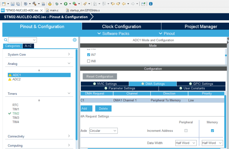 STM32F103 Nucleo-64 ADC with Polling, Interrupt and DMA Mode