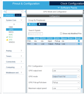 GPIO Input and Output Mode Configuration in STM32 Controll