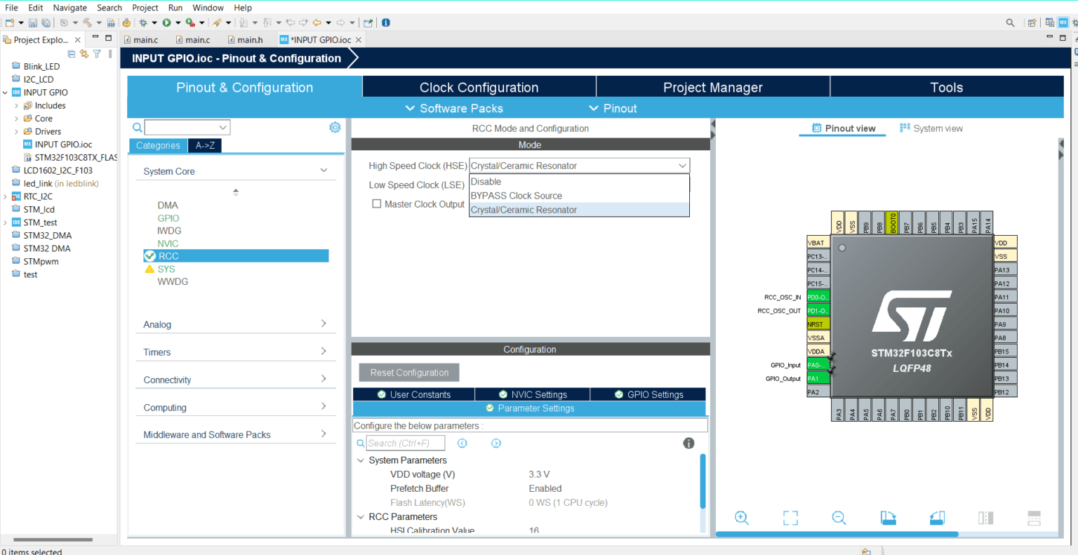 GPIO Input and Output Mode Configuration in STM32 Controll