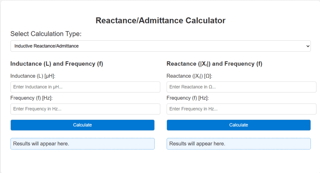 Online Reactance/Admittance Calculator
